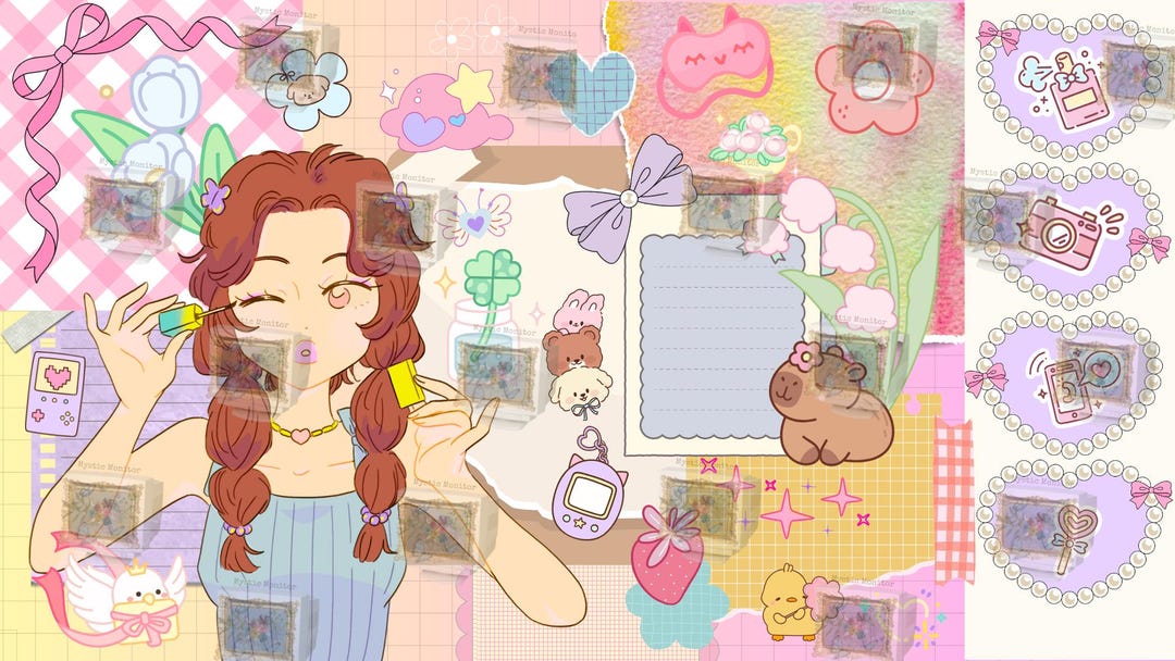 Kawaii Desktop Wallpaper | Cute Pastel Organizer Background | Digital ...