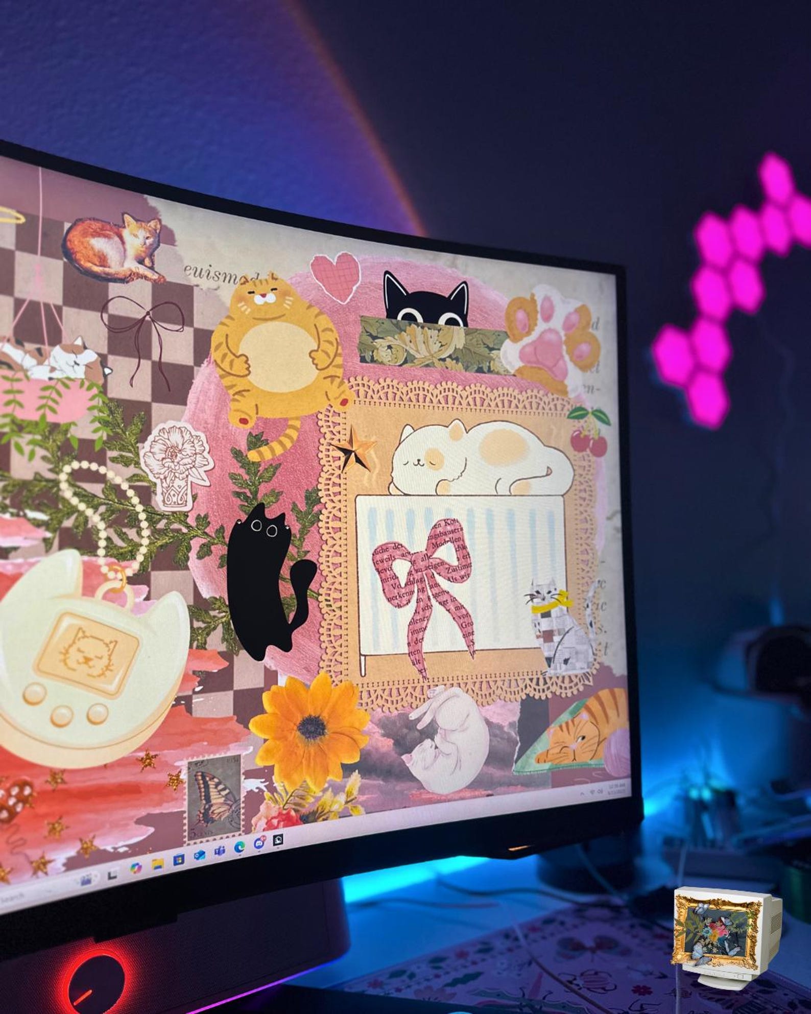 Cute Cat Collage Desktop Wallpaper | Cozy Cottagecore Kitty Aesthetic ...
