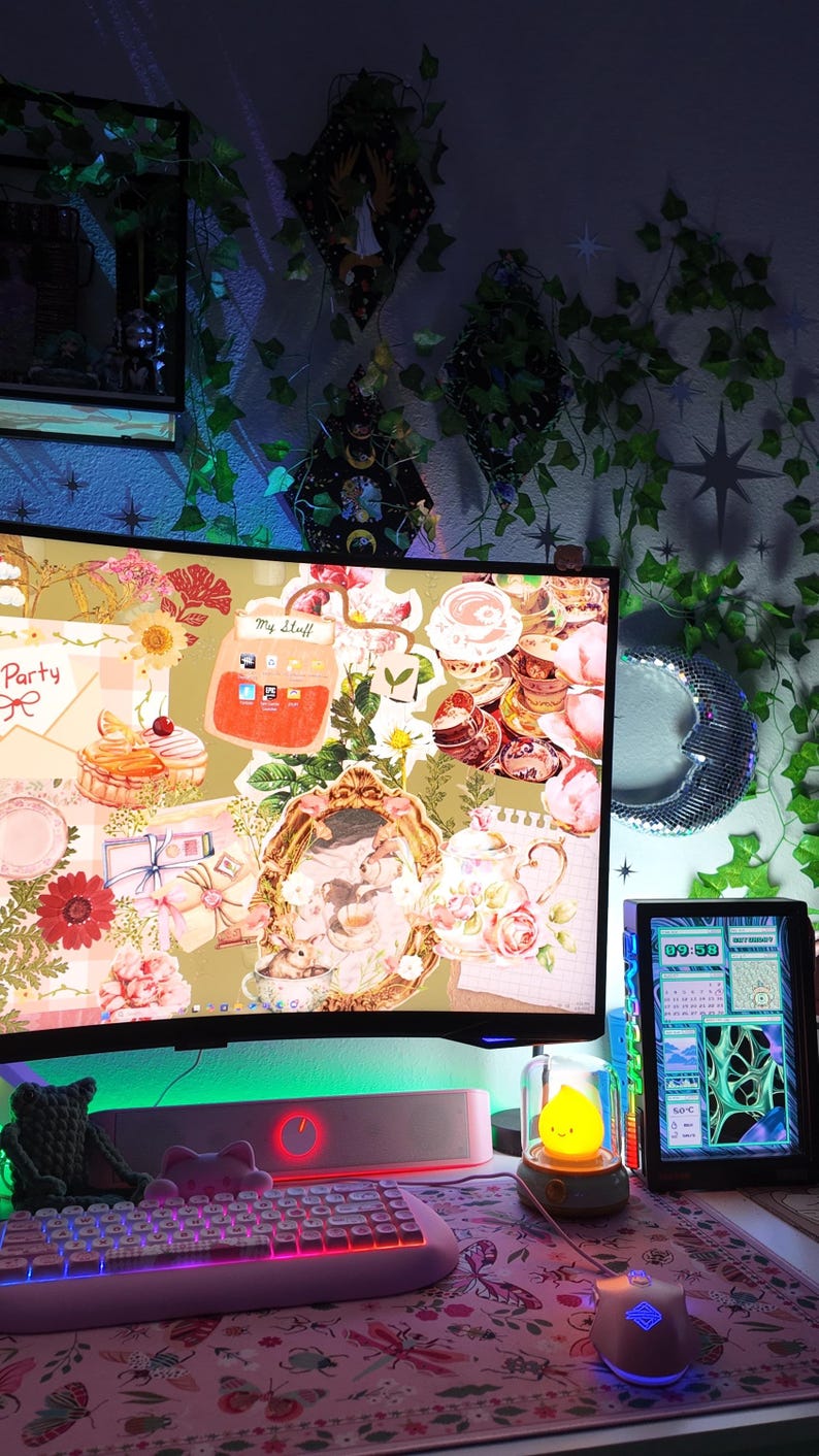 Cottagecore Tea Party Desktop Wallpaper: Vintage Floral Collage ...