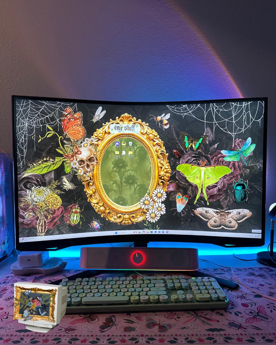 Dark Cottagecore Desktop Wallpaper: Gothic Skull & Insect Collage ...