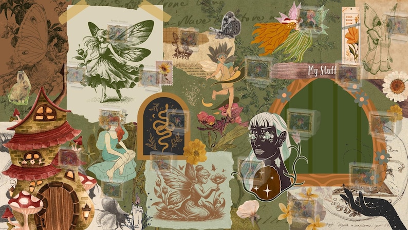 Fairycore Cottagecore Desktop Wallpaper | Digital Fairy Collage ...