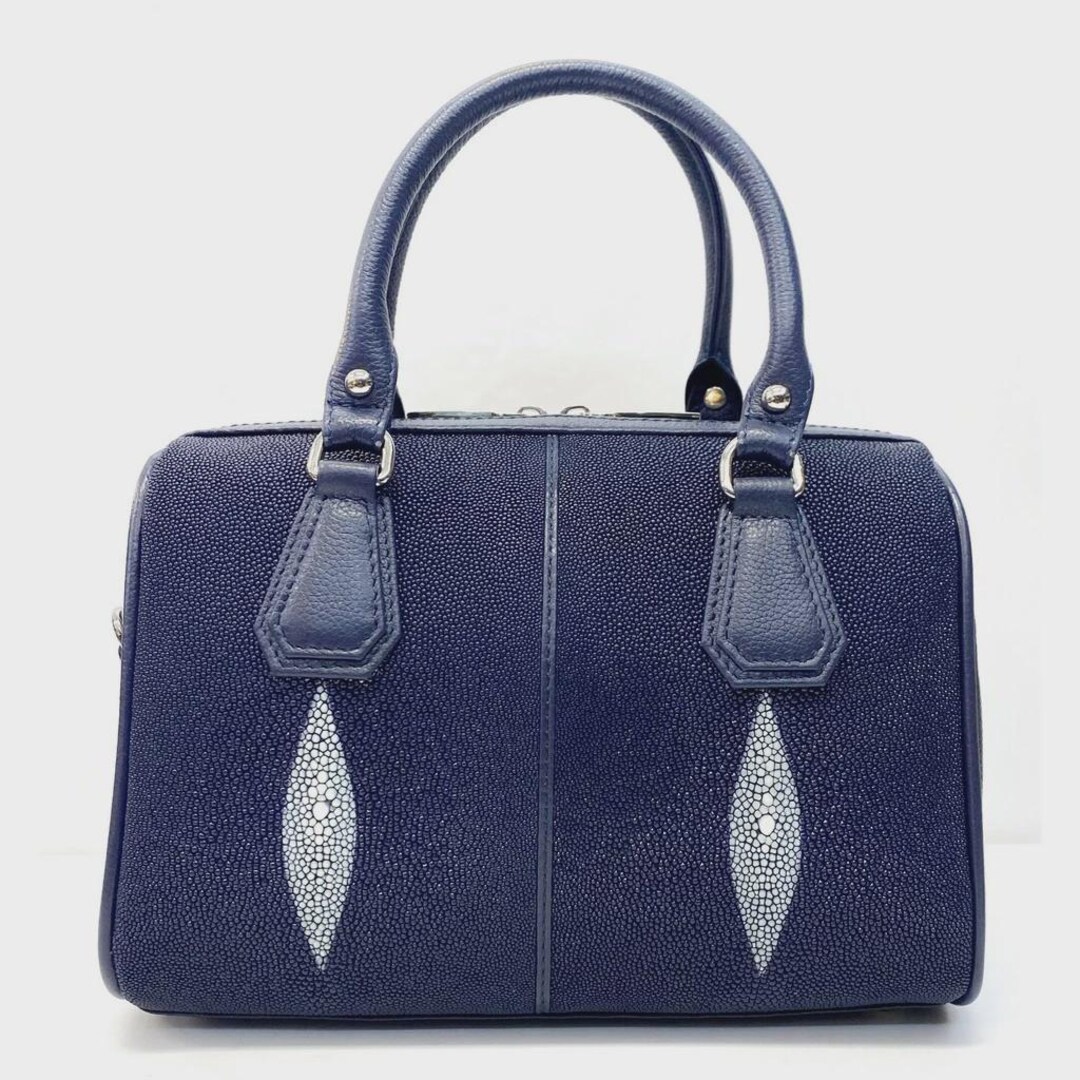 Genuine Stingray Leather Bag Navy Blue With Shoulder Strap Top Handle ...