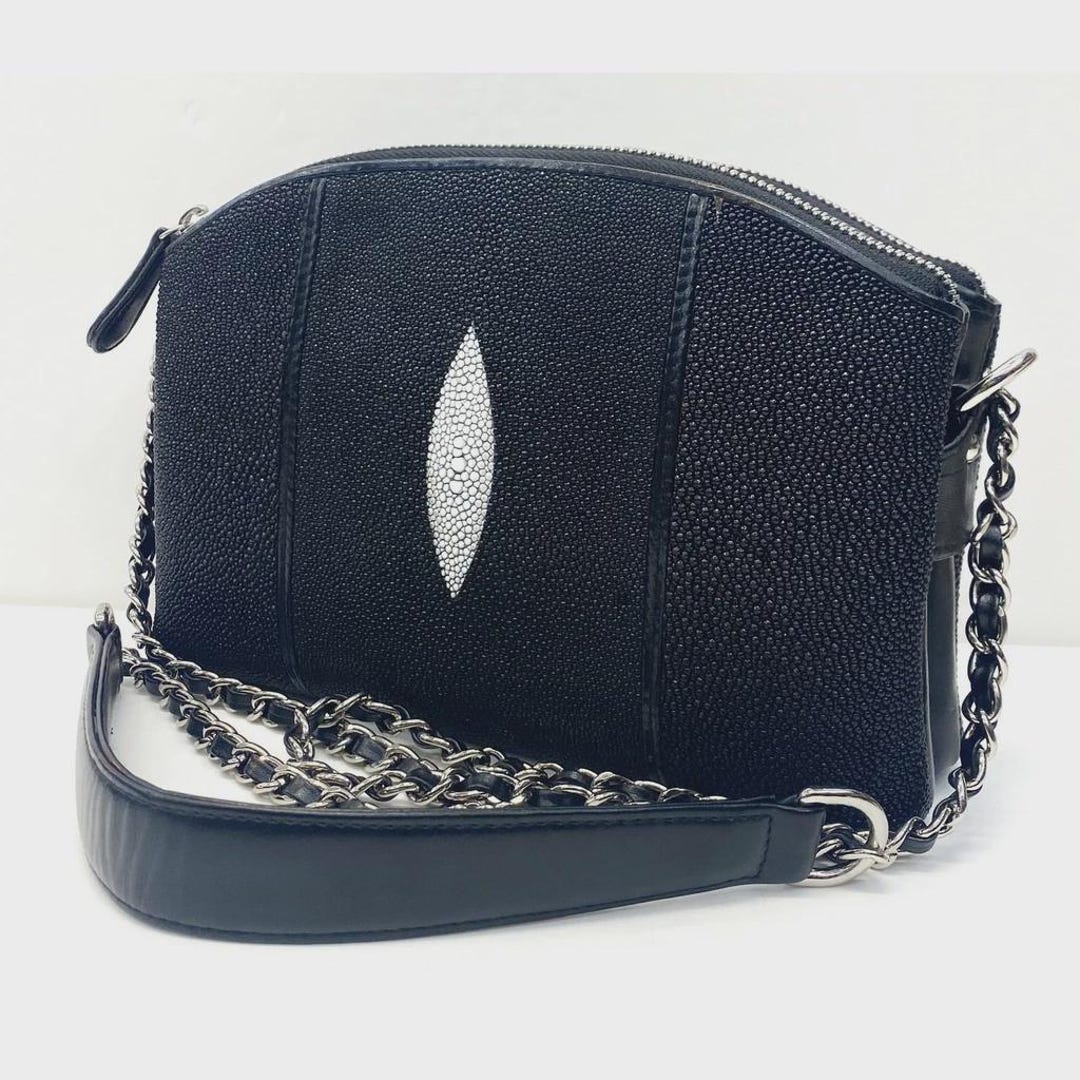 Genuine Stingray Leather Bag Black With Shoulder Strap Crossbody Saddle ...