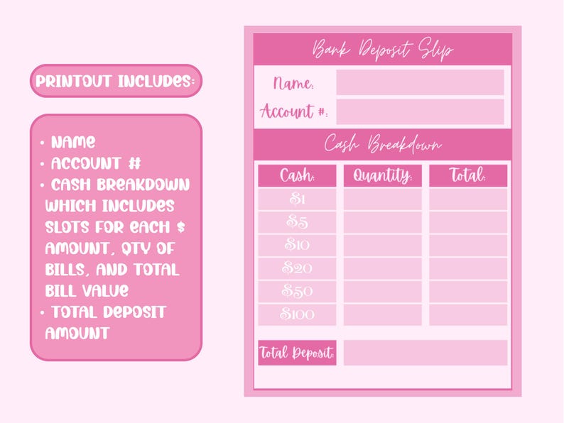 Digital Bank Deposit Form | Printable Business Slip | Instant Download ...