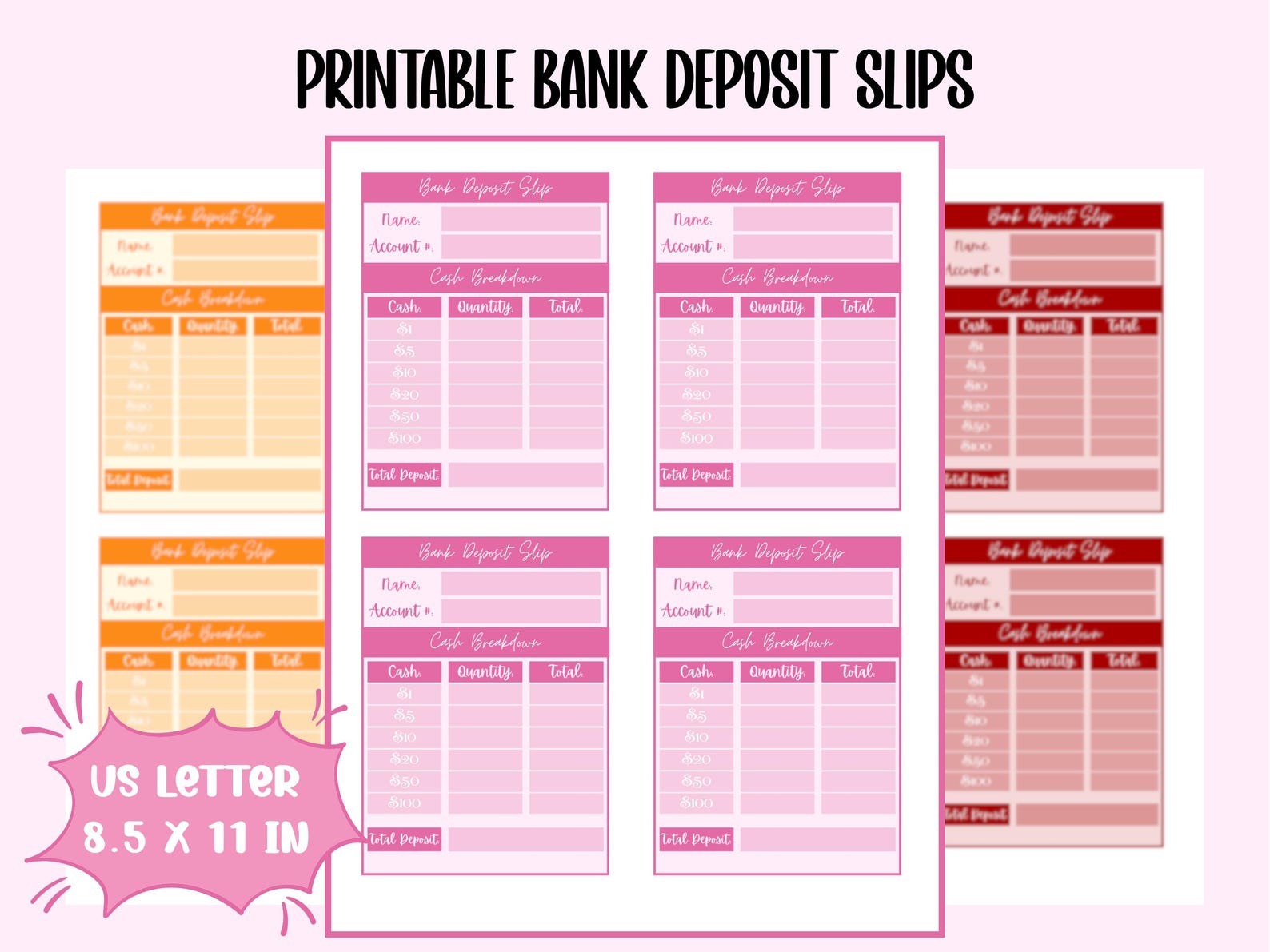 Digital Bank Deposit Form | Printable Business Slip | Instant Download ...