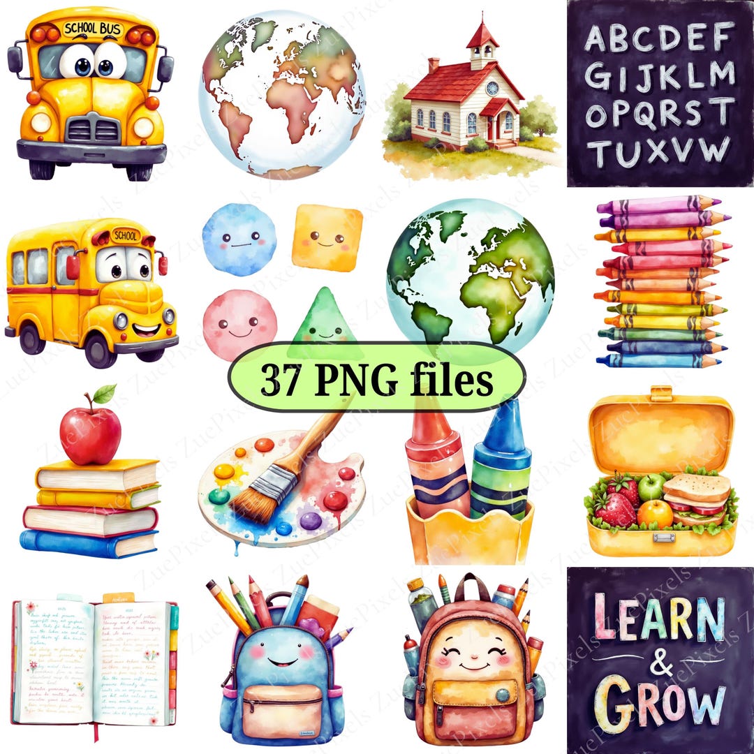 Back to School PNG Clipart | Teacher Decor |digital Download 300 DPI ...
