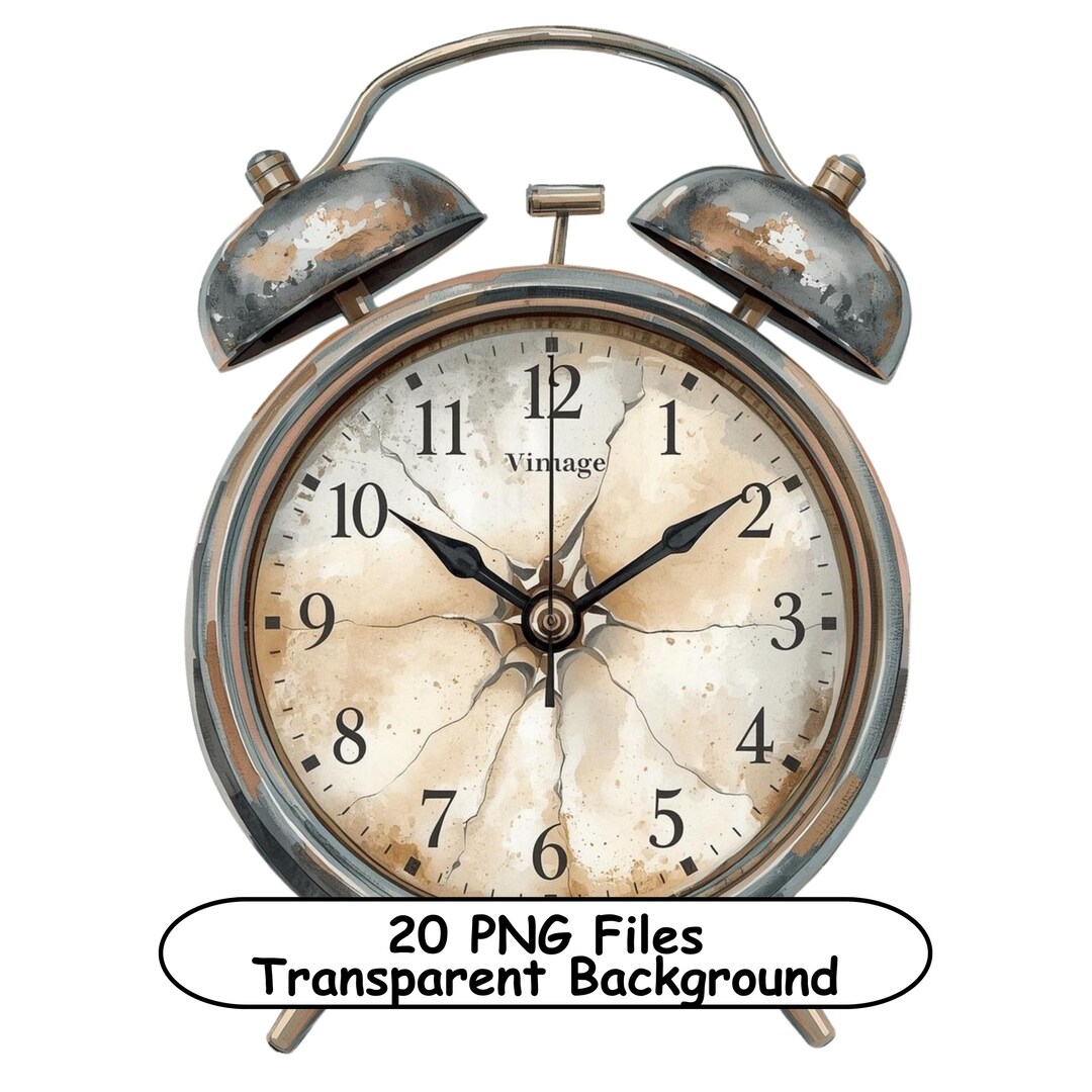 20 Vintage Alarm Clock Clipart | Digital Download | High Resolution 300 ...