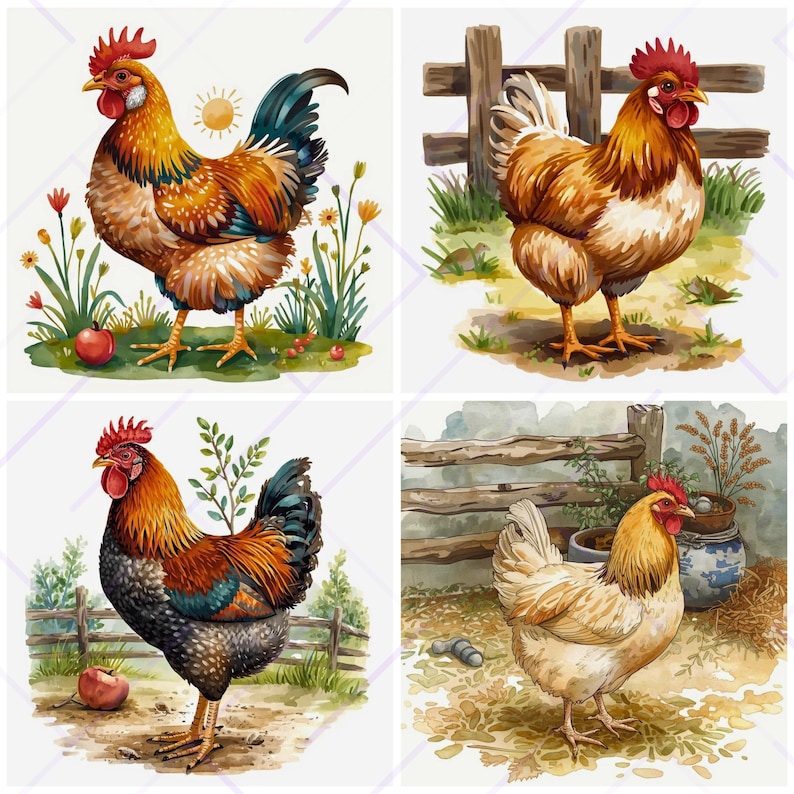 Chicken Farm Clip Art Set | Watercolor Style (digital Download) - Etsy
