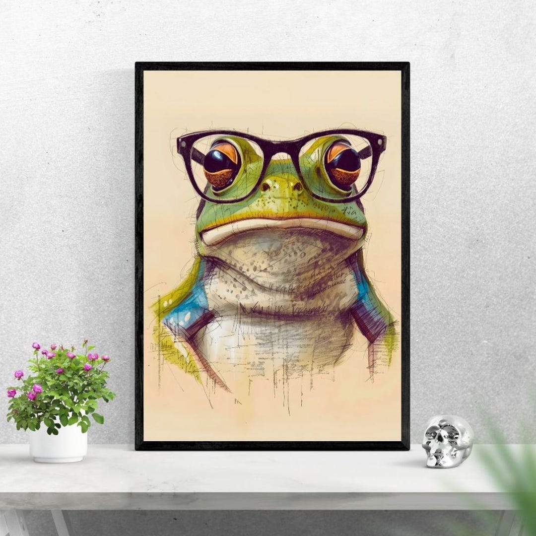 High-resolution Frog Wall Art Printable | Modern Frog Illustration With ...