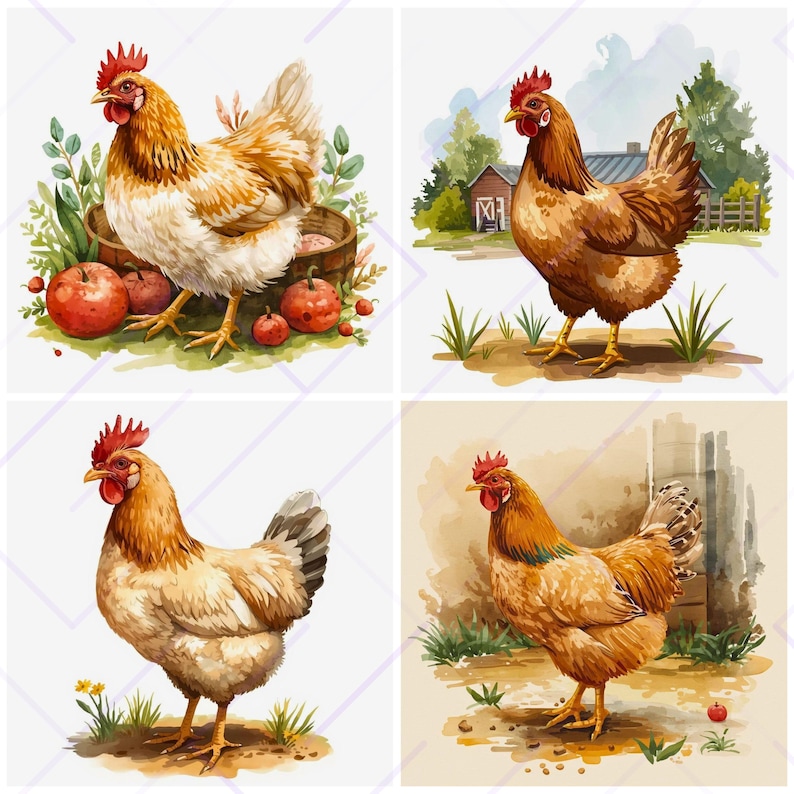 Chicken Farm Clip Art Set | Watercolor Style (digital Download) - Etsy
