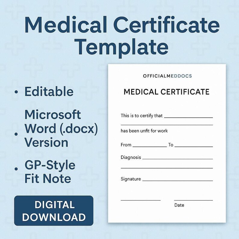 Editable Medical Certificate Template | Private Sick Note | Gp-style ...
