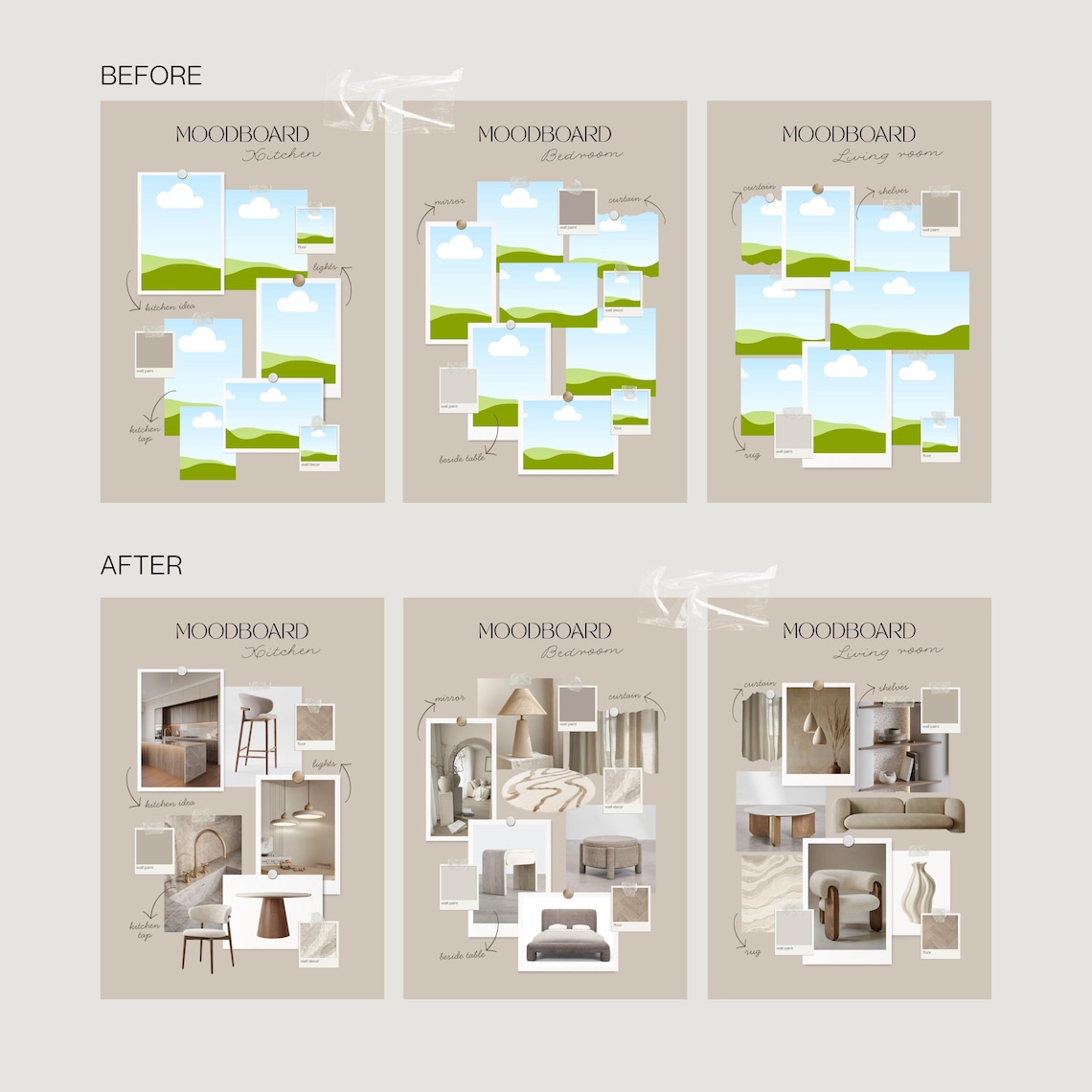 Interior Design Moodboard Template: 6 Rooms, Canva Editable (digital ...