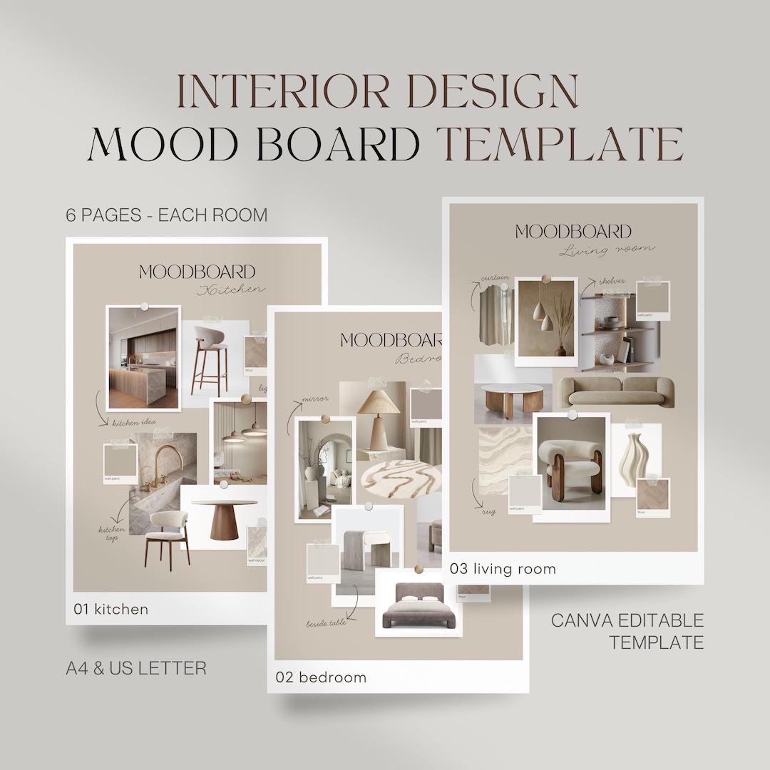 Interior Design Moodboard Template: 6 Rooms, Canva Editable (digital ...