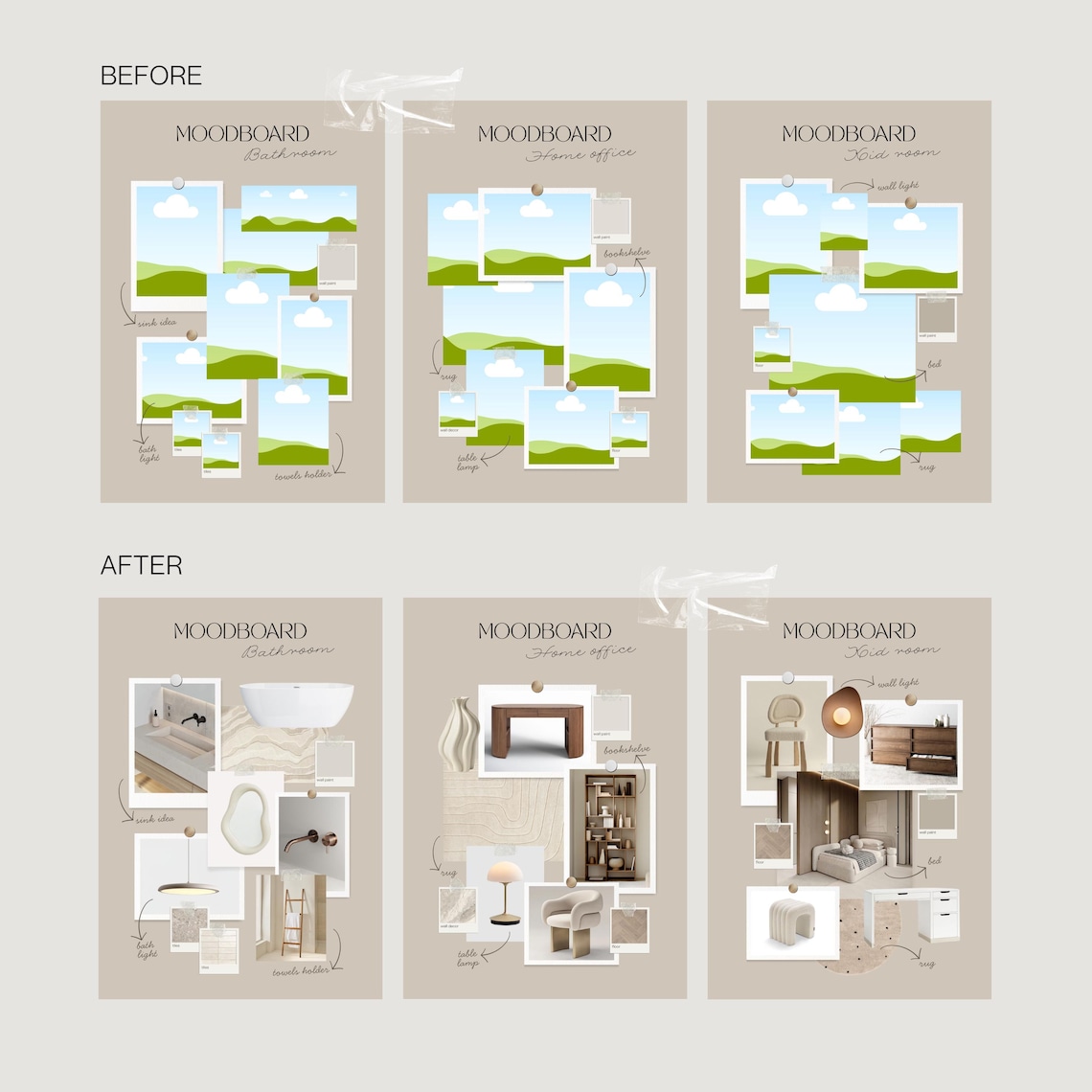 Interior Design Moodboard Template: 6 Rooms, Canva Editable (digital ...