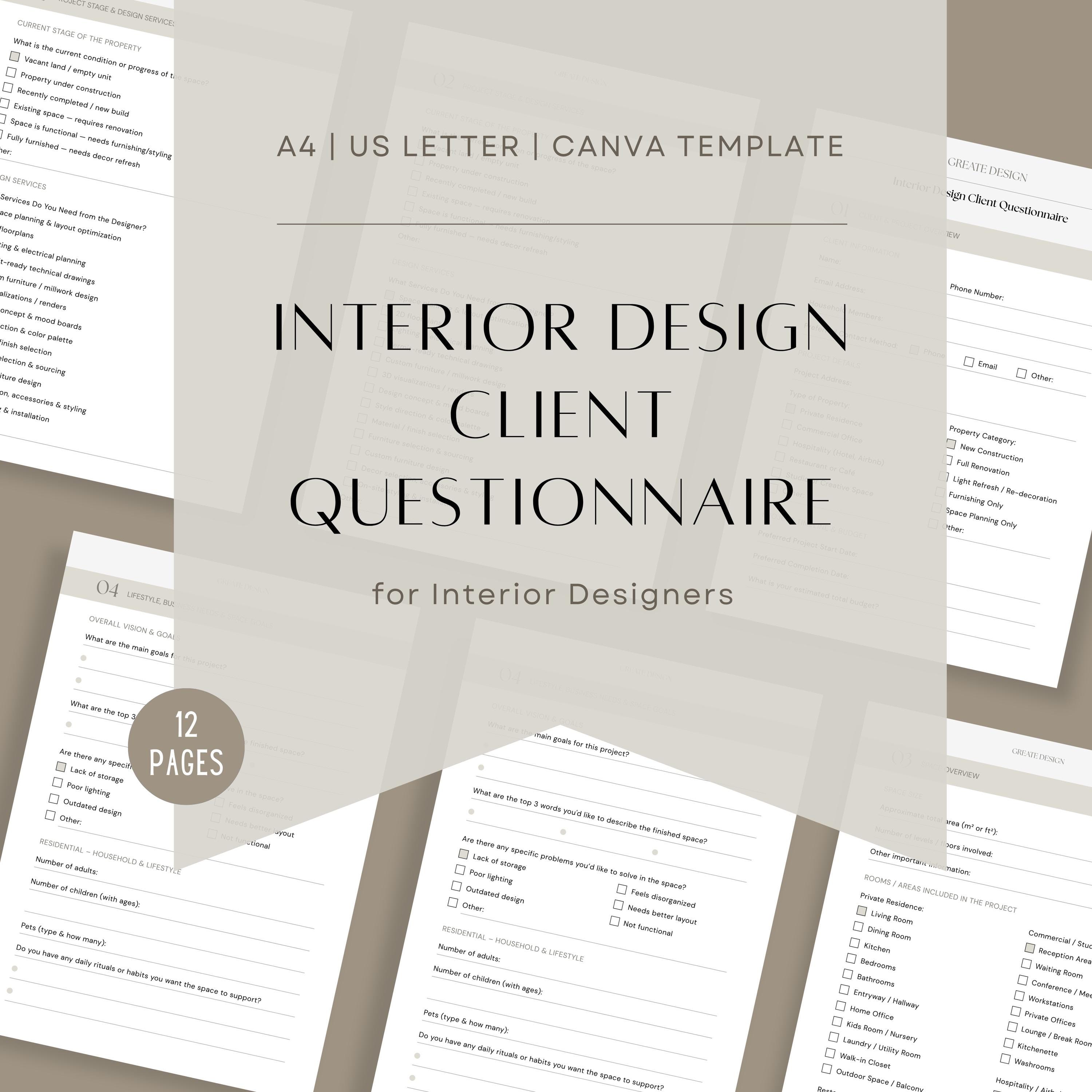 Interior Design Client Questionnaire Template Canva | Digital Intake ...