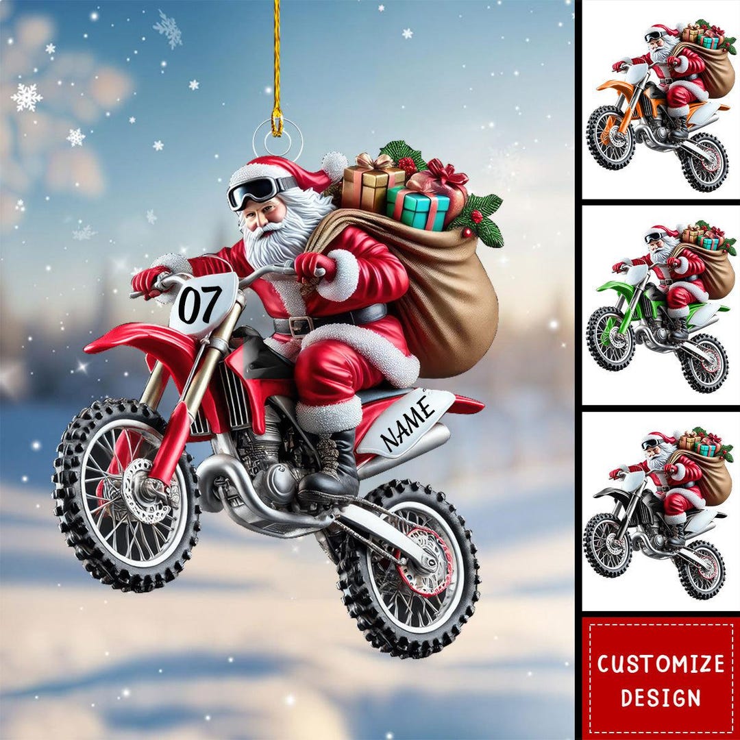 Personalized Santa Dirt Bike Christmas Ornament, Custom Name Santa ...