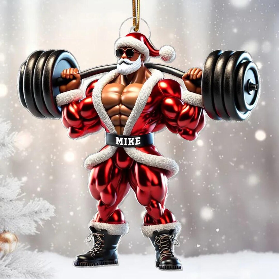 Personalized Santa Weight Lifting Christmas Ornament, Custom Fitness ...