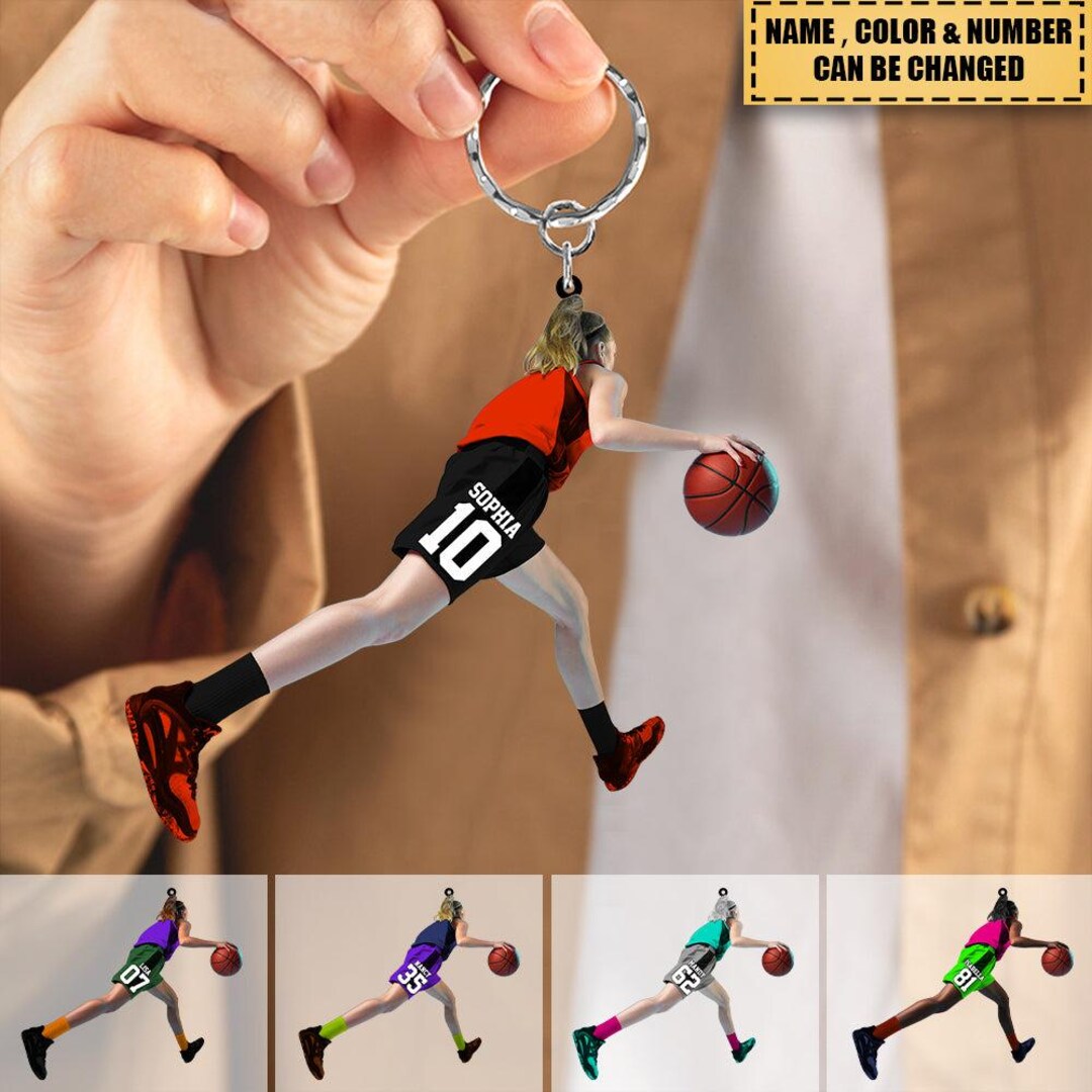 Personalized Basketball Kid 2D Flat Keychain, Custom Name Basketball ...