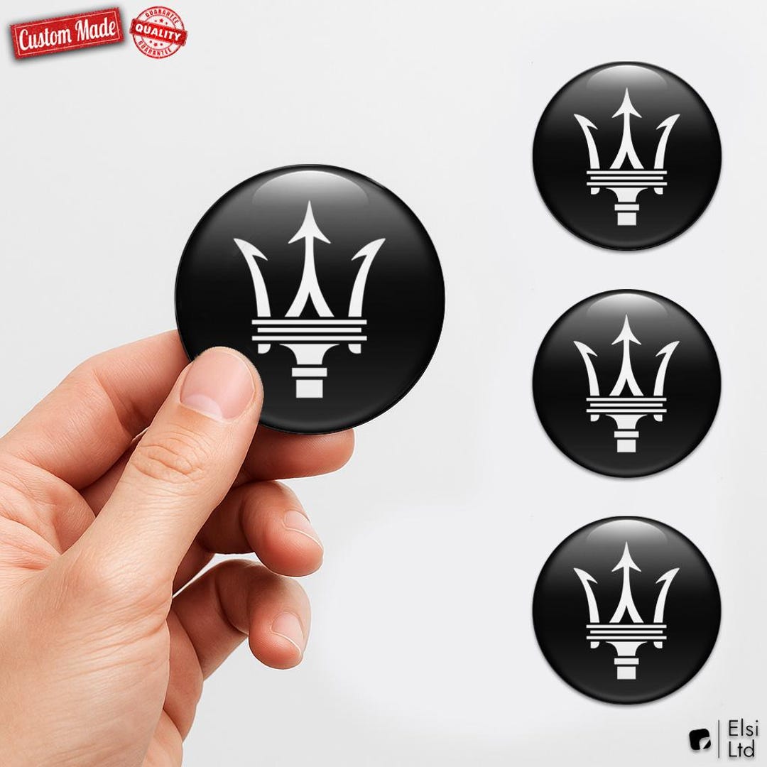 Maserati Custom Wheel Cap Stickers – Set of 4 Pcs 3D Domed Resin Car ...