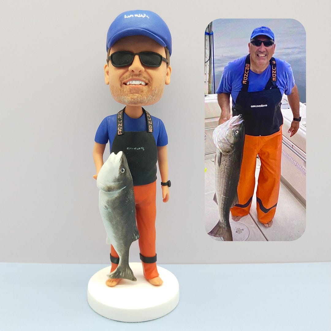 Personalized Fisherman Bobblehead, Custom Fishing 3D Clay Figurine ...
