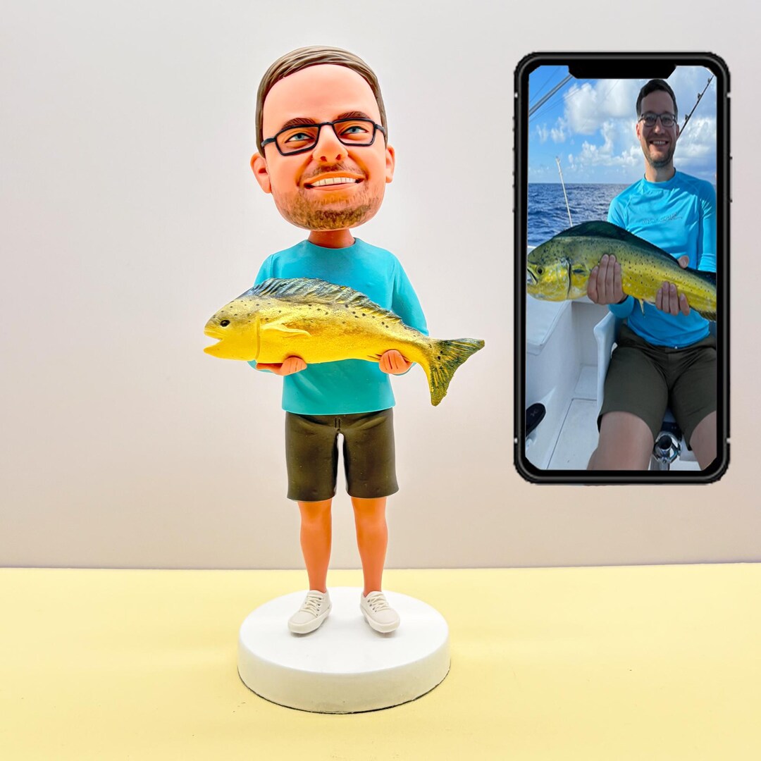 Custom Fishing Bobblehead Doll, Personalized 3D Clay Fisherman Figurine ...