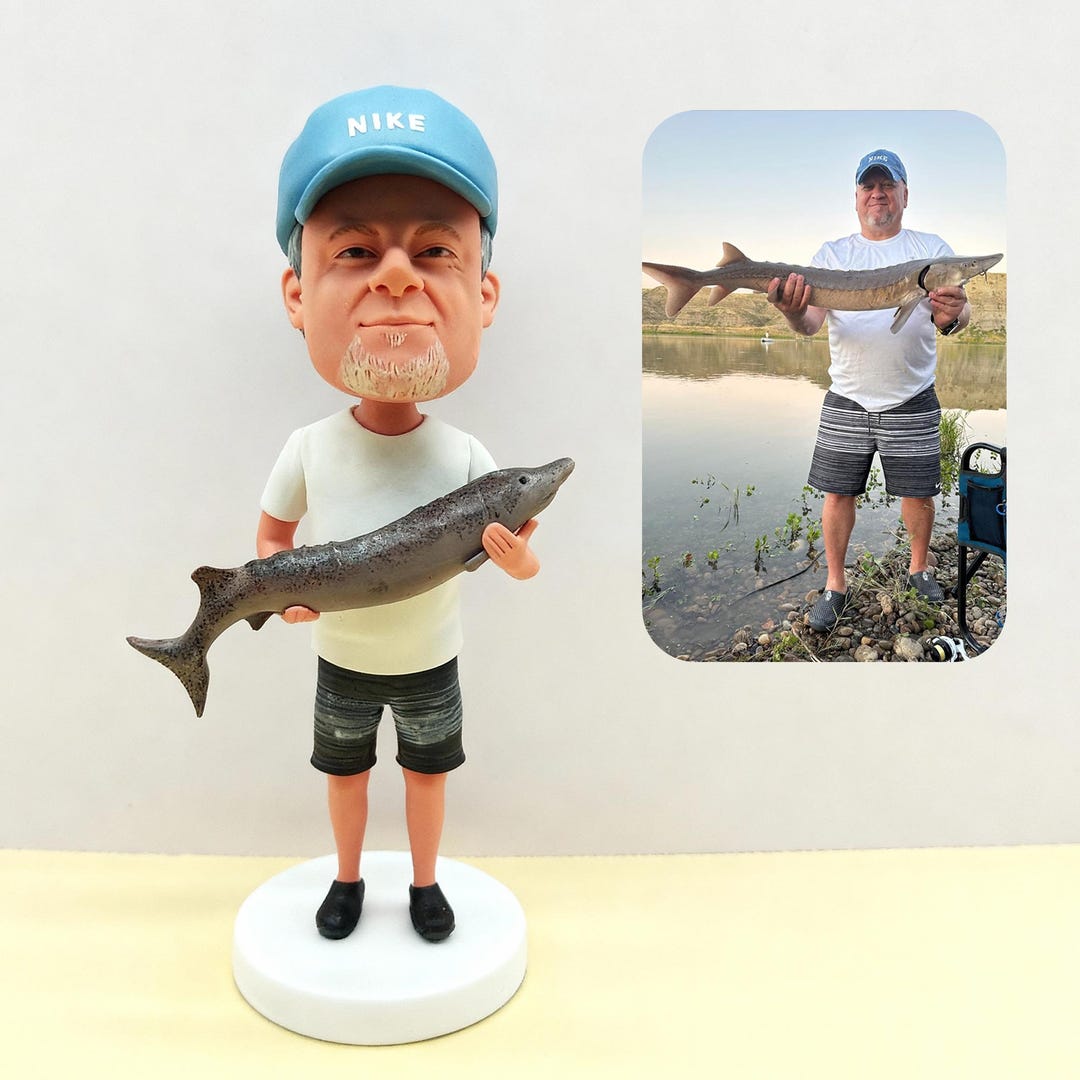Customized Fishing Bobblehead Doll, Fishing Expert Clay 3D Statue ...