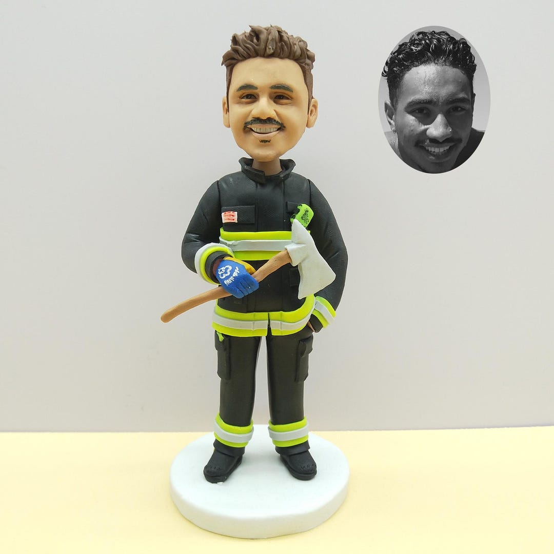 Personalized Firefighter Bobblehead Doll, Handcrafted Polymer Clay ...