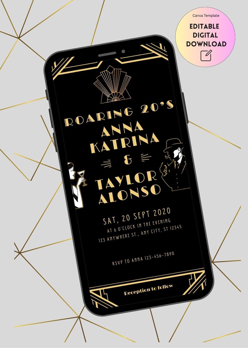 Roaring 20s Party Invitation|1920s Gatsby Theme| Editable Digital ...