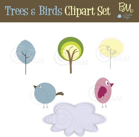 Items similar to Trees and Birds Clipart Set on Etsy