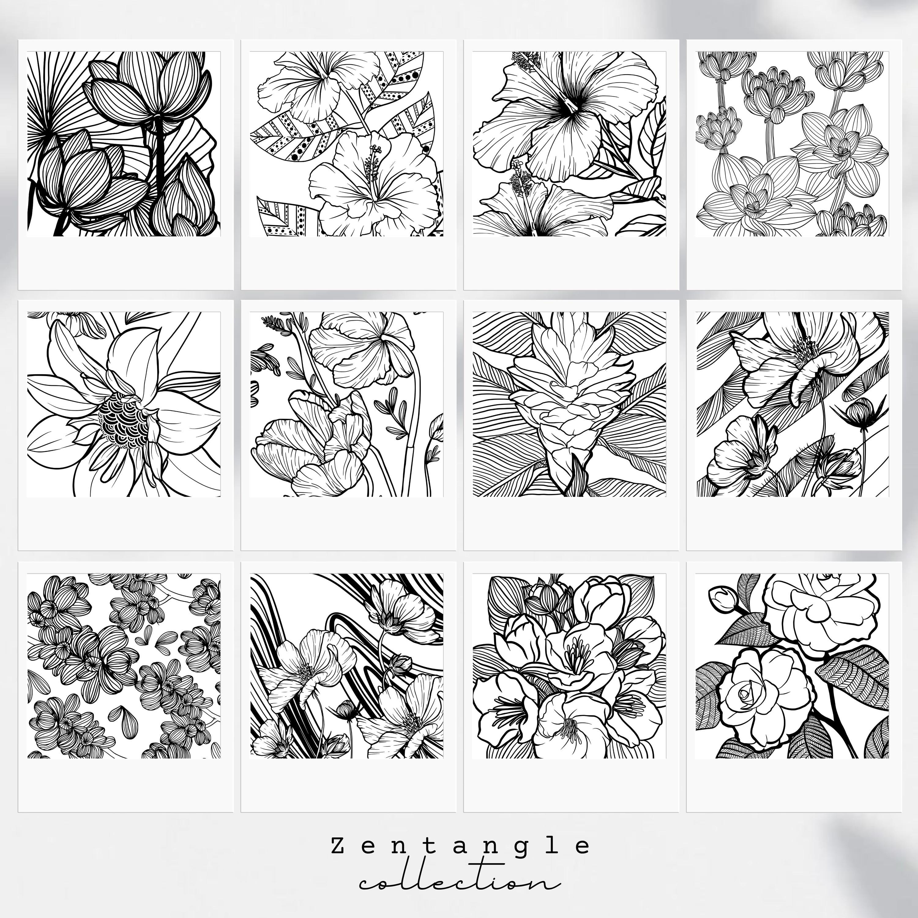 Zentangle Flowers Coloring Book | Abstract Floral Doodle Art | Adults ...