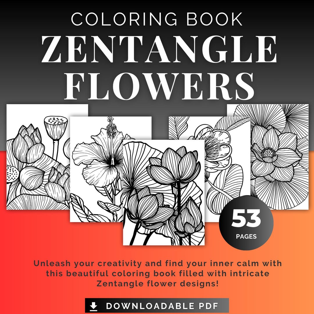 Zentangle Flowers Coloring Book | Abstract Floral Doodle Art | Adults ...
