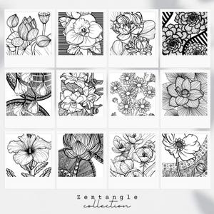 Zentangle Flowers Coloring Book | Abstract Floral Doodle Art | Adults ...