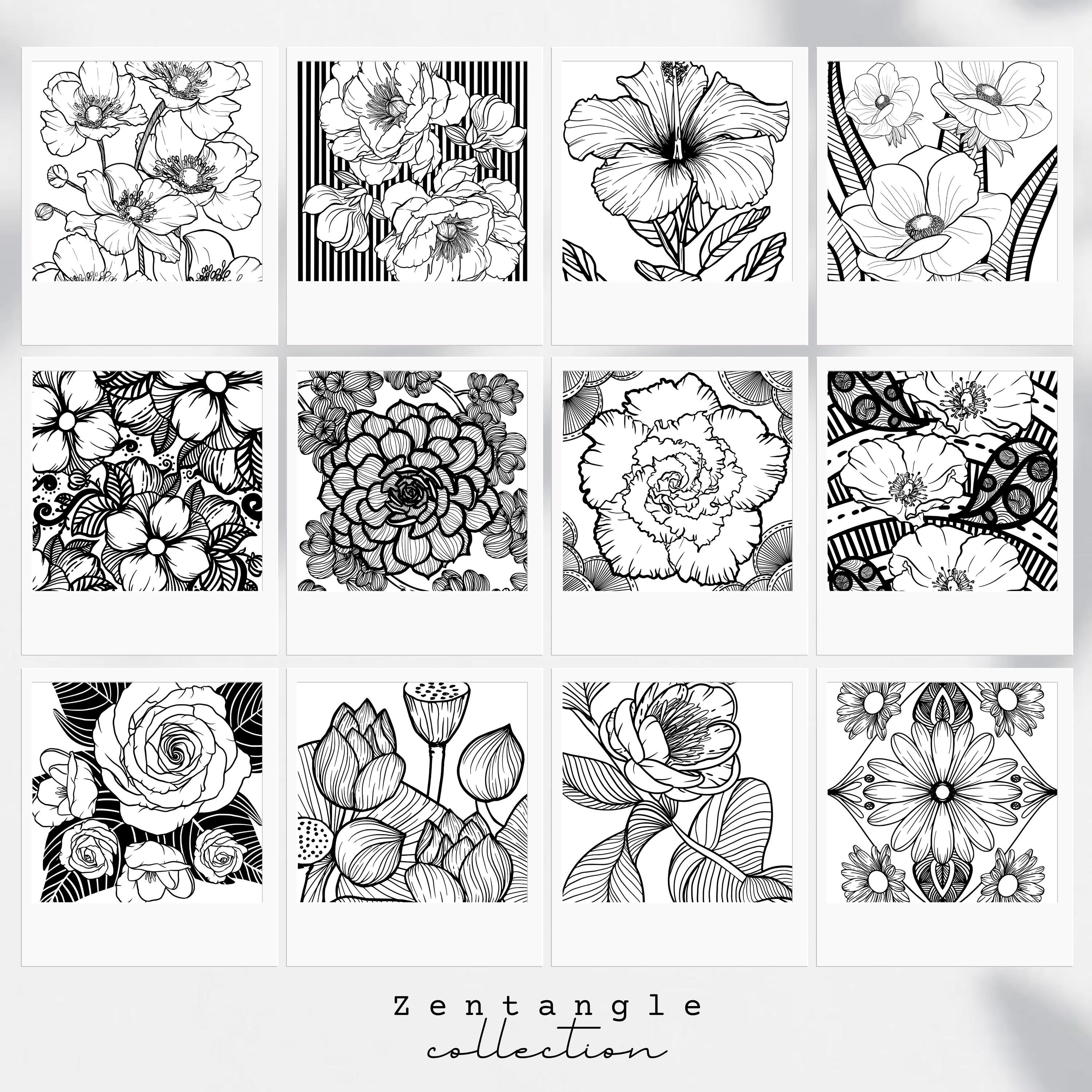 Zentangle Flowers Coloring Book | Abstract Floral Doodle Art | Adults ...