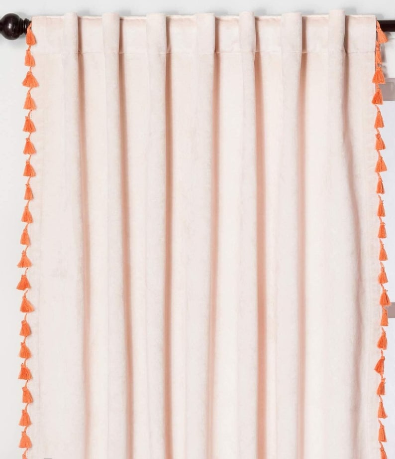 Velvet Tassel Trim Curtains Velvet Curtains With Tassel Trim - Etsy