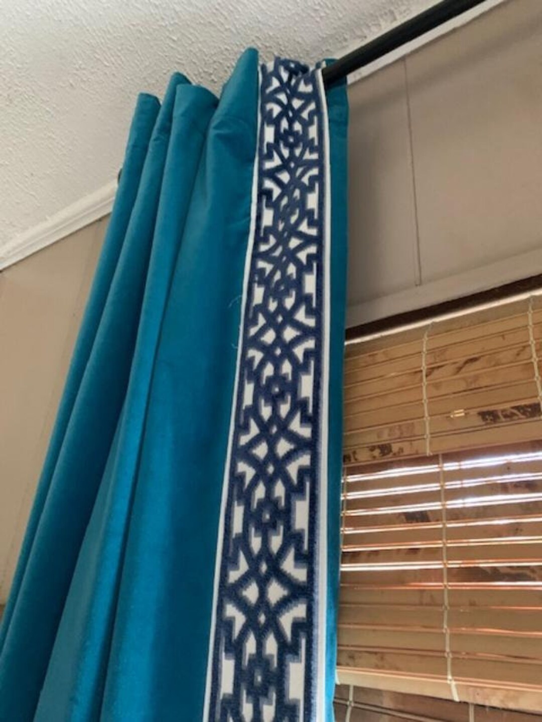 Velvet Fretwork Ribbon Trim Curtains, Fretwork Border Curtains, Velvet ...