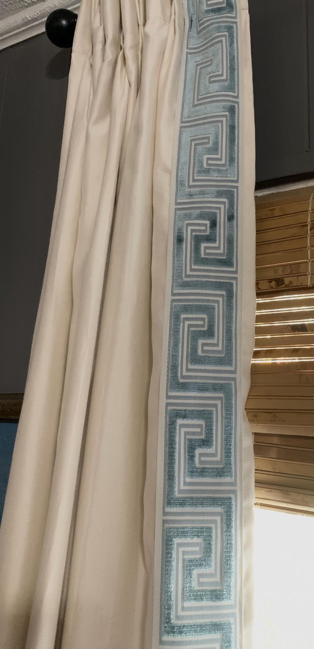 Velvet Greek Key Trim Curtains, Extra Wide Border Greek Trim Curtains ...