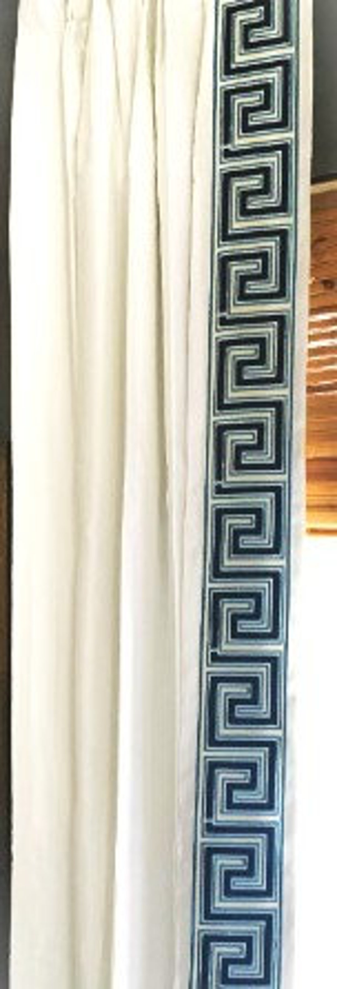 Extra Wide Velvet Greek Key Trimmed Curtains, Greek Key Blackout ...