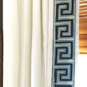 Extra Wide Velvet Greek Key Trimmed Curtains, Greek Key Blackout ...