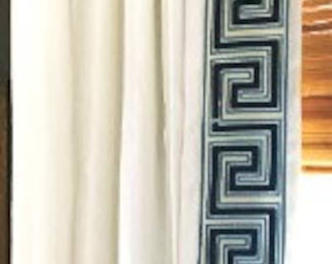 Extra Wide Velvet Greek Key Trimmed Curtains, Velvet Trimmed Greek Key ...