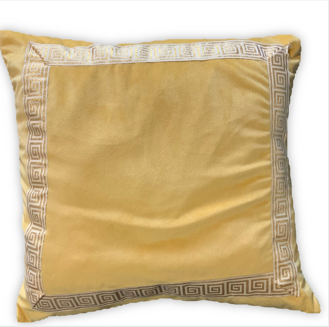 Gold Greek Key Trim Pillow Cover Velvet Pillow Cover With - Etsy