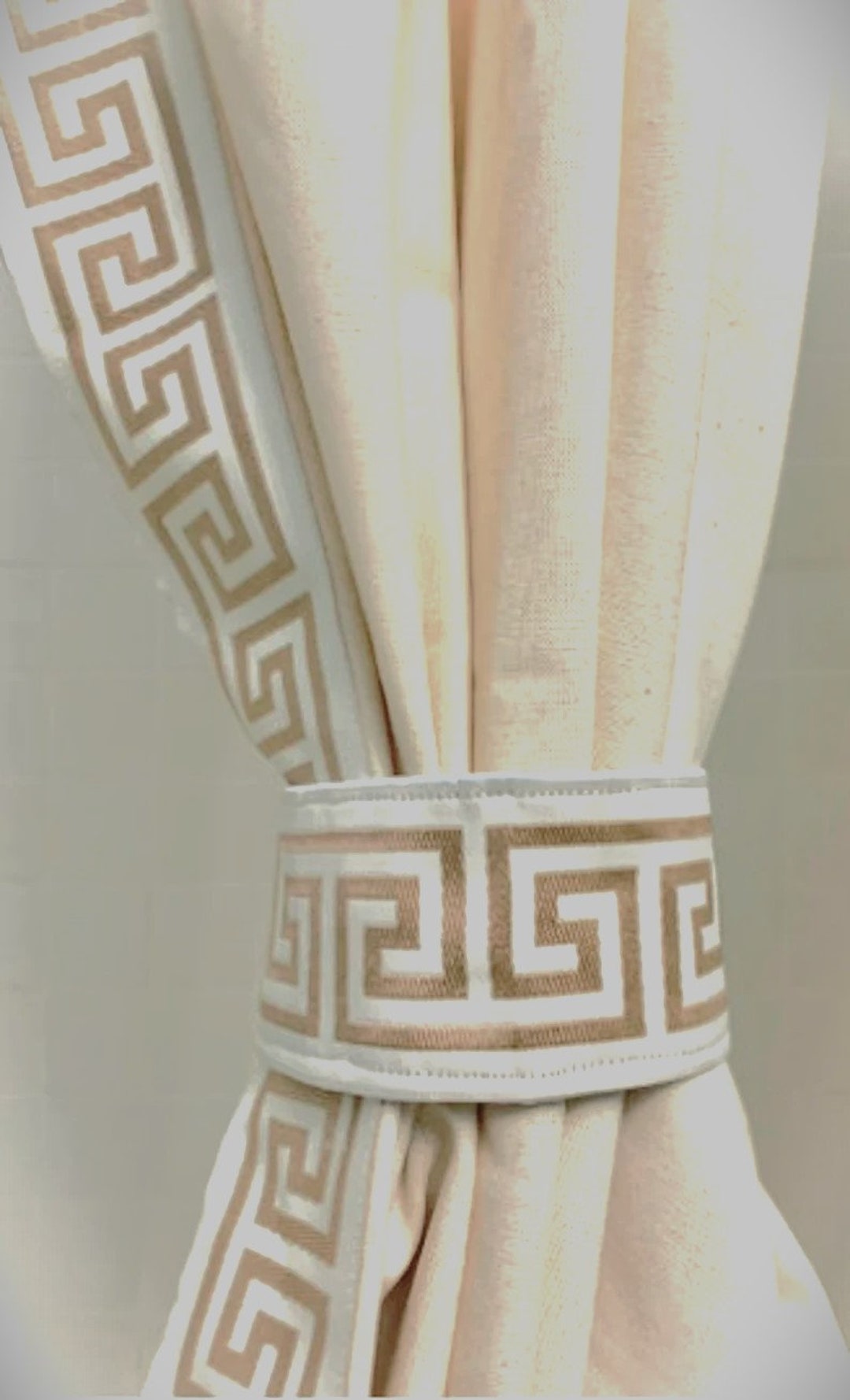 Ivory Greek Key Shower Curtain, Greek Key Trimmed Shower Curtain, Greek ...