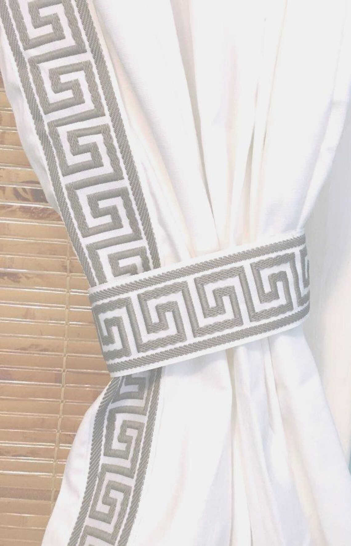 Greek Key Curtains Greek Key Trimmed Curtains Ribbon Trimmed - Etsy