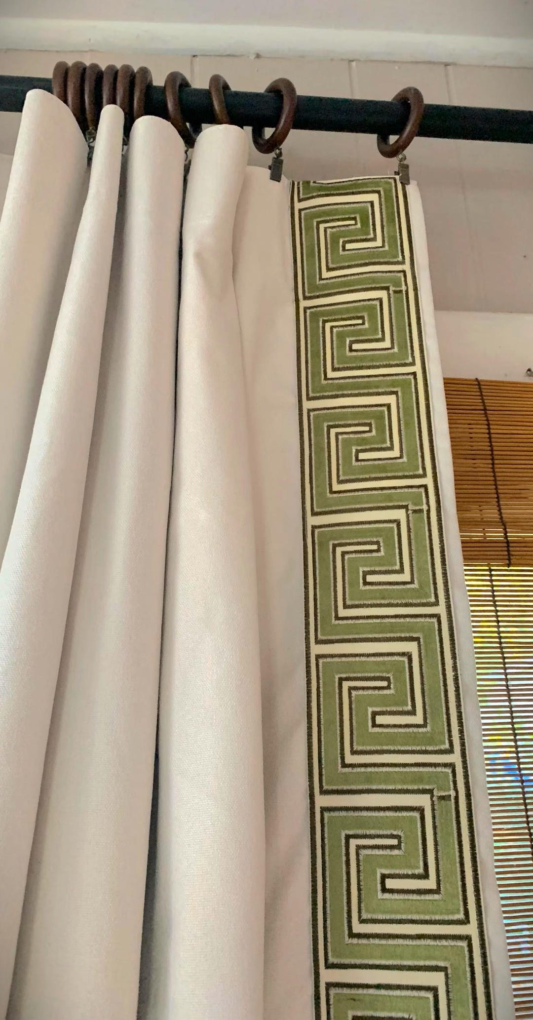 Velvet Greek Key Trimmed Curtains, Greek , Curtains, Extra Wide Border ...