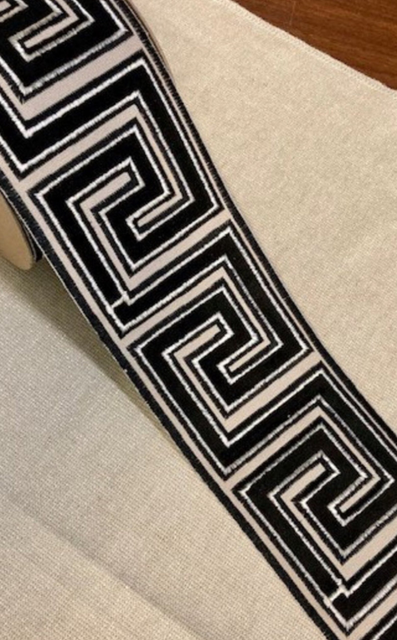 Extra Wide Velvet Greek Key Trimmed Curtains, Greek Key Blackout ...