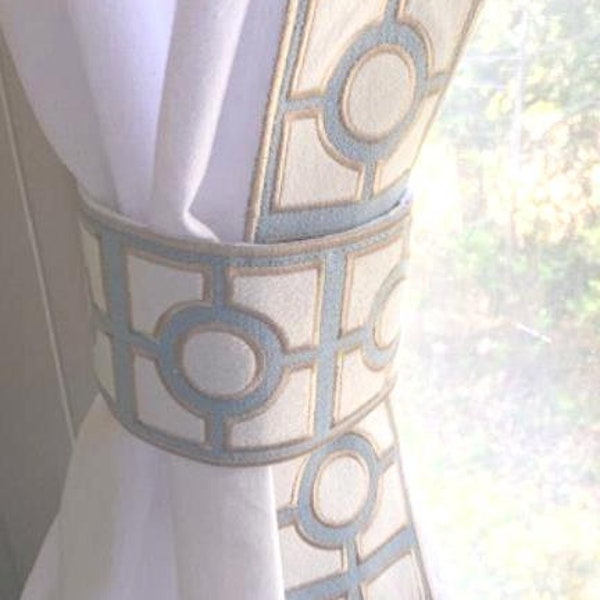Embroidered Ribbon Curtains Blue - Etsy