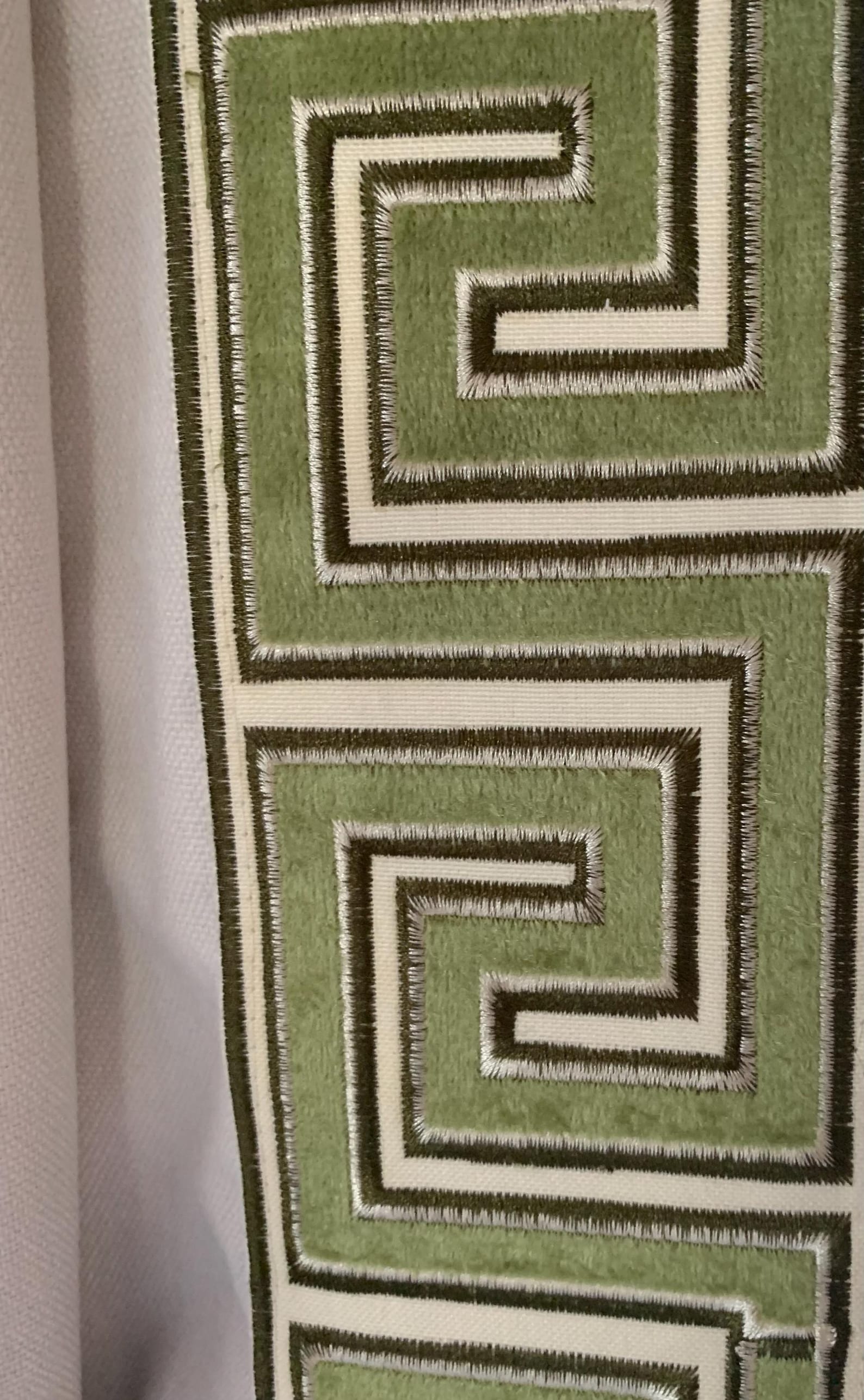 Velvet Greek Key Trimmed Curtains, Extra Wide Border, Pleated/color ...
