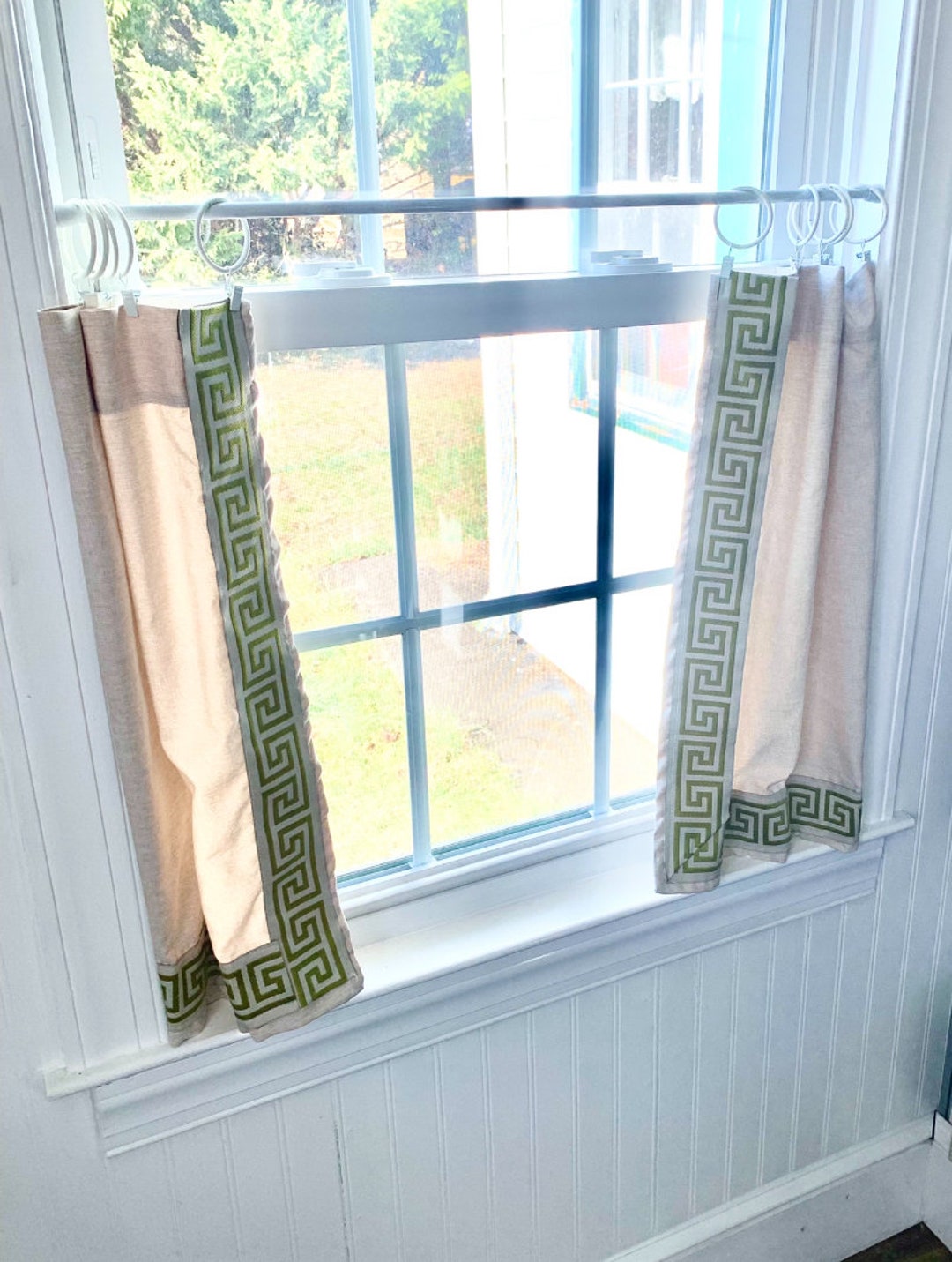 Greek Key Cafe Curtains, Cafe Curtains With Greek Key Trim, Greek Key ...