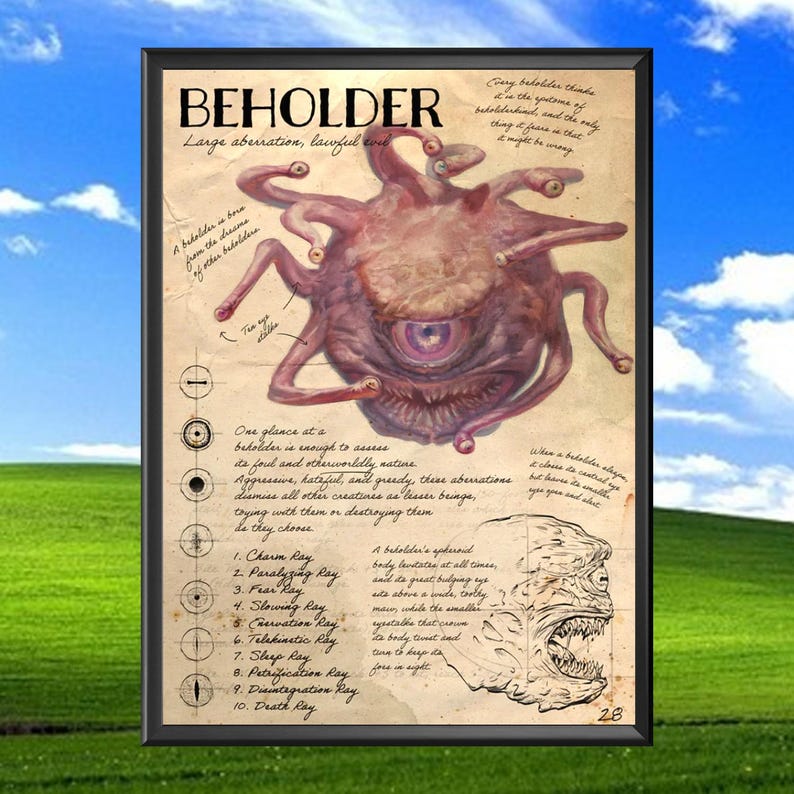 Beholder Note Poster Unframed, D&D Inspired Monster Art Print, Dark ...