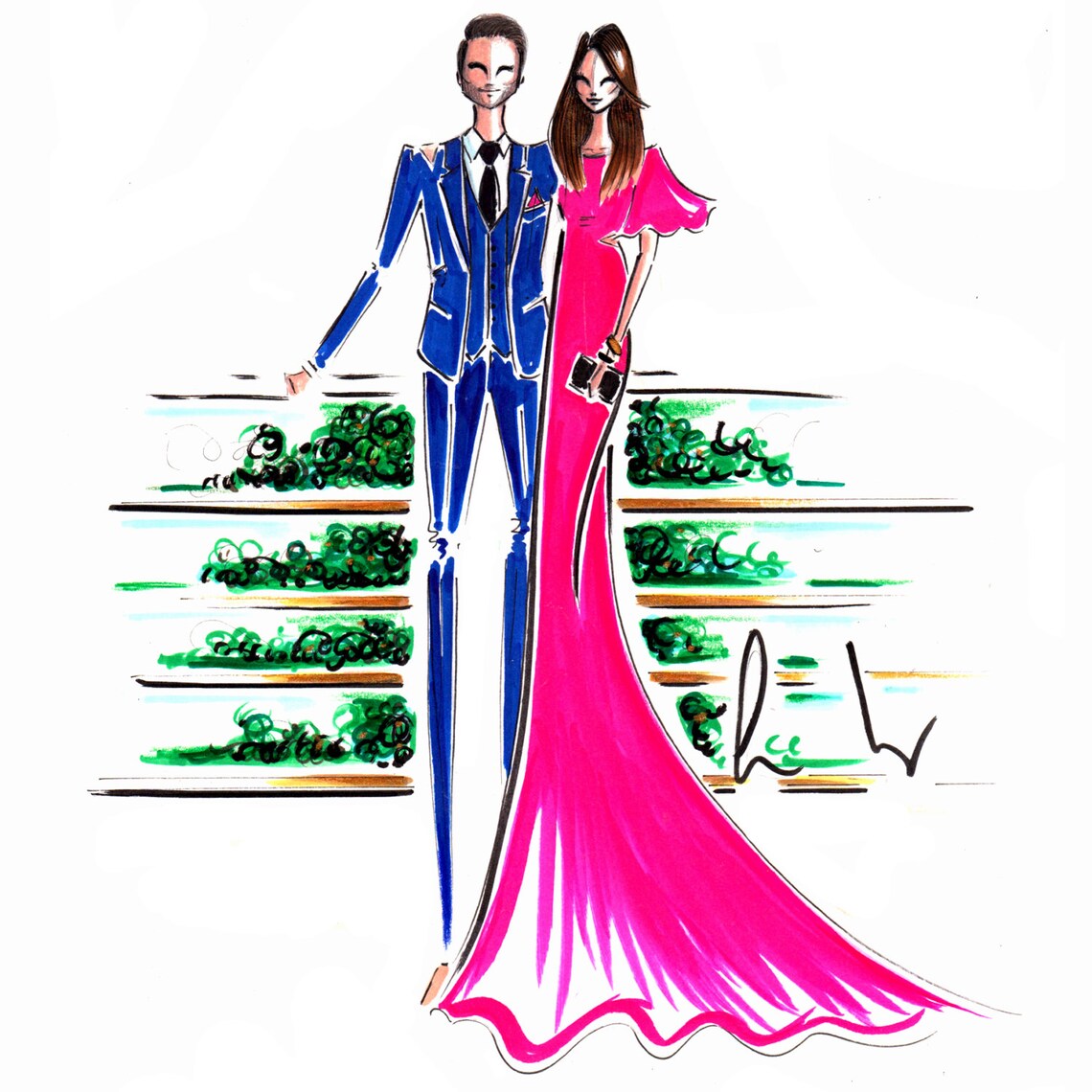 Custom Couple Portrait Custom Portrait Illustration Wedding Etsy 