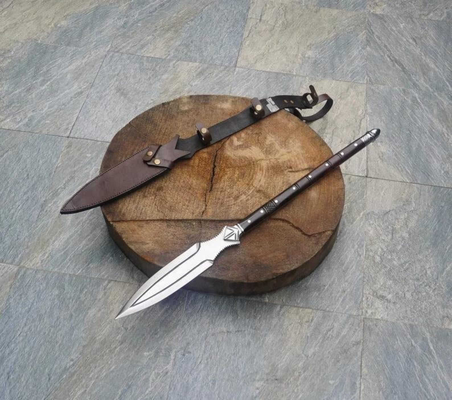 Hand Forged 5160 Spring Steel Viking Spear | Rosewood Handle, Leather ...